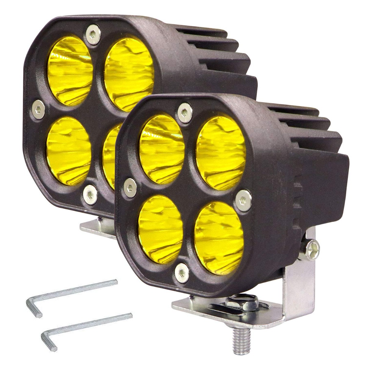 Allextreme EX40YL2 4 LED Fog Light Super Bright Spot Flood Beam Driving Lamp for Motorcycle Cars Bikes SUV 40W Yellow Light 2 Pcs