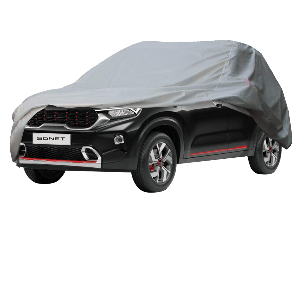 Allextreme KS7002 Car Body Cover Compatible with Kia Sonet Custom Fit Dustproof UV Heat Resistant Indoor Outdoor Body Protection Silver without Mirror