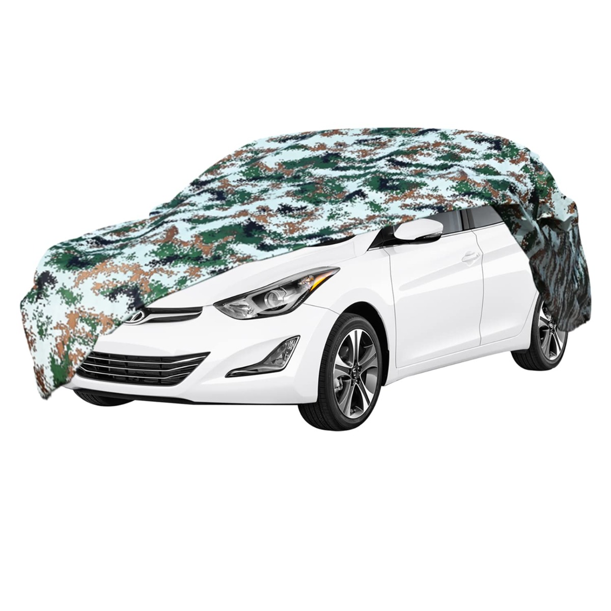 AllExtreme HAK5007 100 Tested Waterproof Car Body Cover Compatible with Hyundai Accent Triple Stitched UV Heat Resistant Indoor Outdoor Body Protection Army Print with Mirror